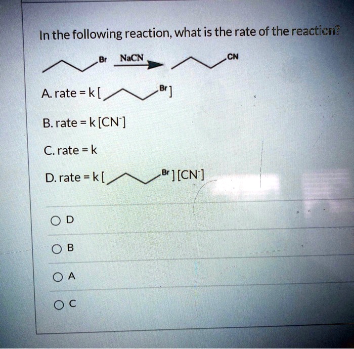 SOLVED: In the following reaction, what is the rate of the reaction ...