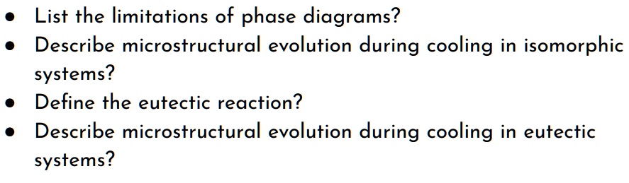 List the limitations of phase diagrams? • Describe microstructural ...