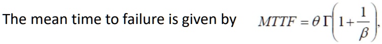 The mean time to failure is given by MTTF = θΓ(1 + (1)/(β))