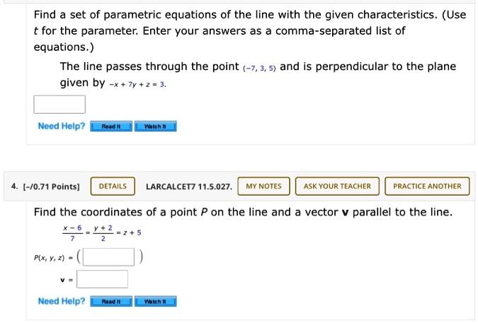 SOLVED:Find a set of parametric equations of the line with the given characteristics. (Use for ...