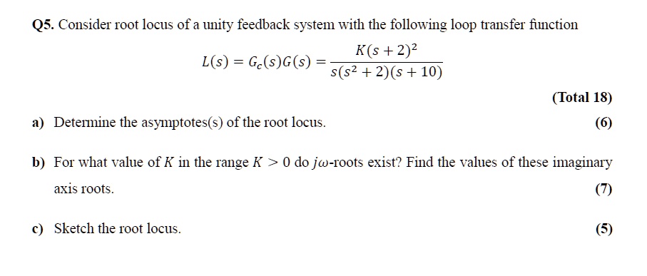 Q5. Consider root locus of a unity feedback system with the following loop transfer function L(s ...