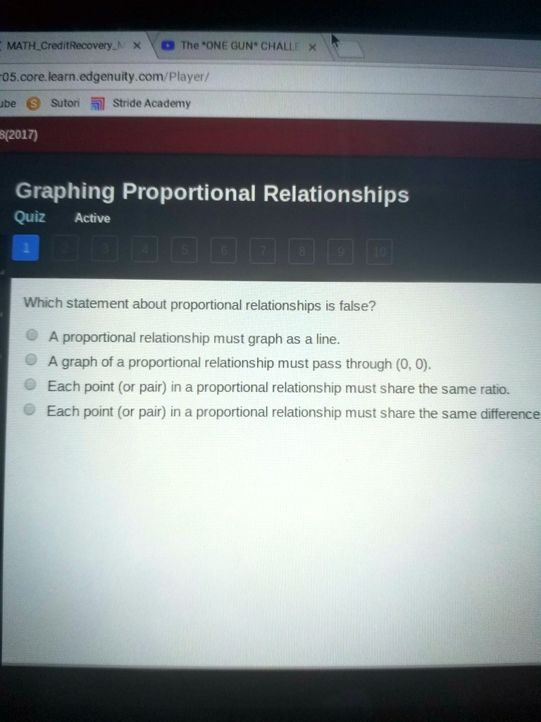 Graphing Proportional Relationships Quiz Active Which statement about ...