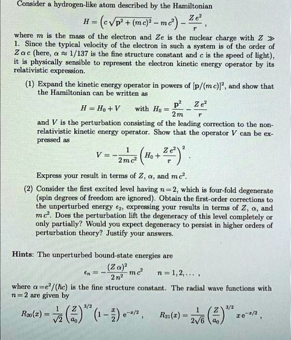 SOLVED: Quantum Mechanics Consider a hydrogen-like atom described by ...