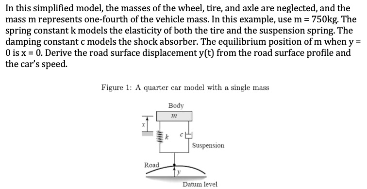 In this simplified model, the masses of the wheel, tire, and axle are ...