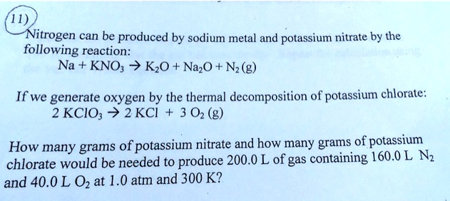 Nitrogen can be produced by sodium metal and potassium nitrate by the ...