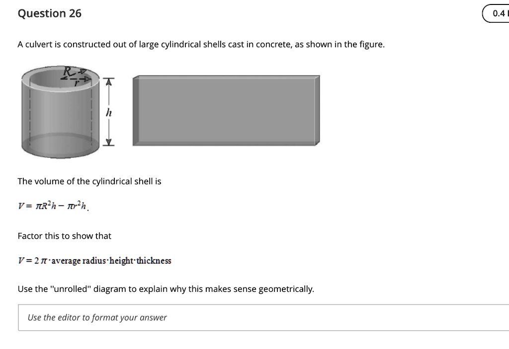 question 26 04 a culvert is constructed out of large cylindrical shells ...