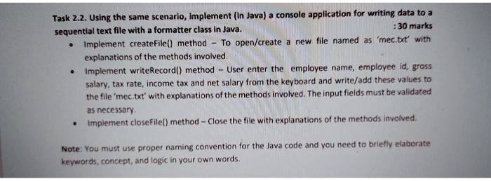 Solved Task 22 Using The Same Scenario Implement In Java A Console Application For Writing