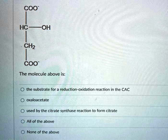 SOLVED: COO HC OH CHz COO" The molecule above is: the substrate for a ...