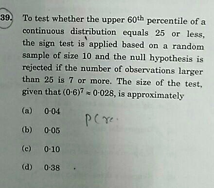 39. To test whether the upper 60th percentile of a continuous ...
