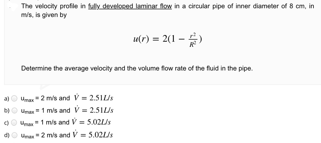 The velocity profile in fully developed laminar flow in a circular pipe ...
