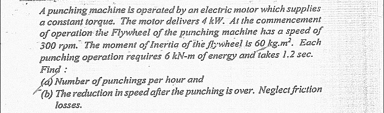 A punching machine is operated by an electric motor which supplies a ...