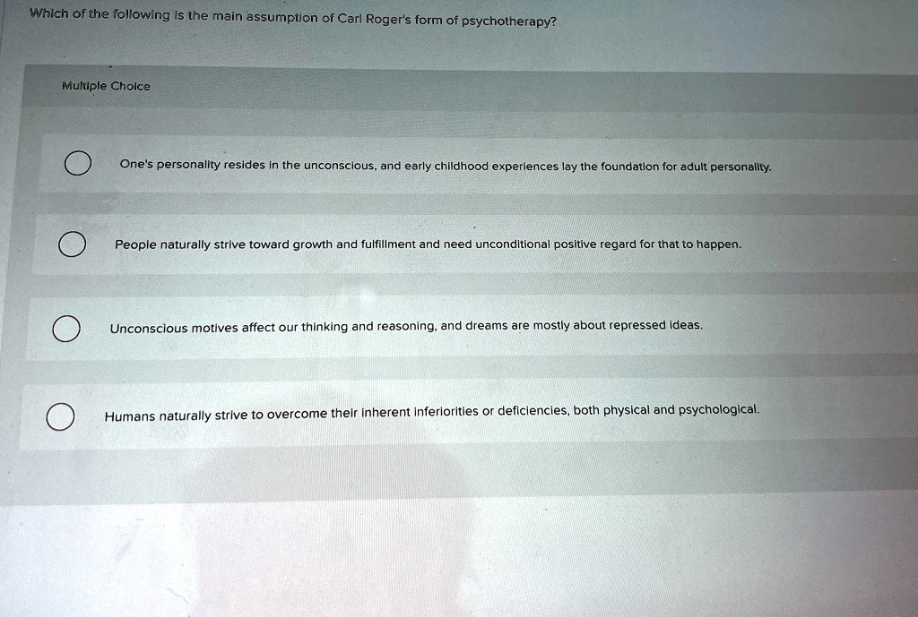 Which of the following is the main assumption of Carl Roger's form of ...
