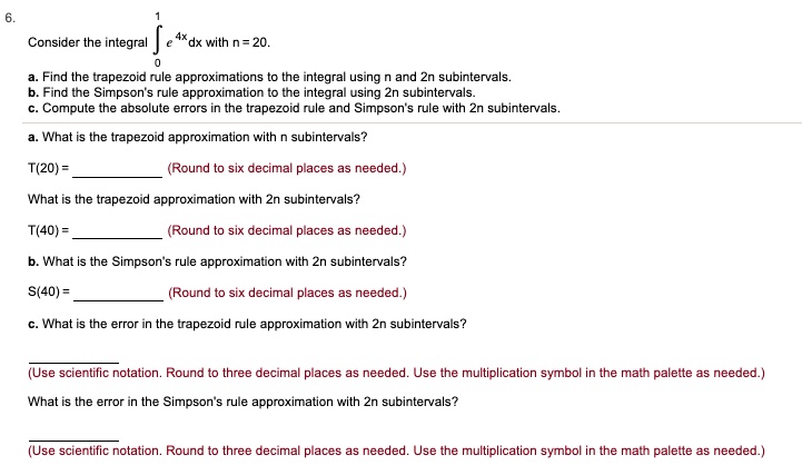 consider the integral dx with n 20 find the trapezoid rule ...