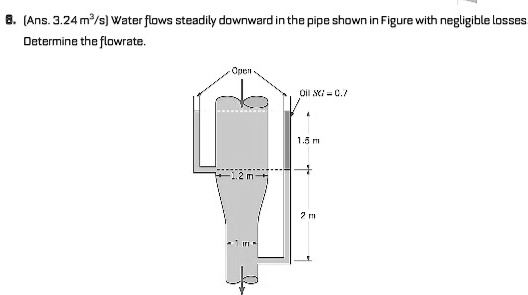 8. (Ans. 3.24 m³/s) Water flows steadily downward in the pipe shown in ...