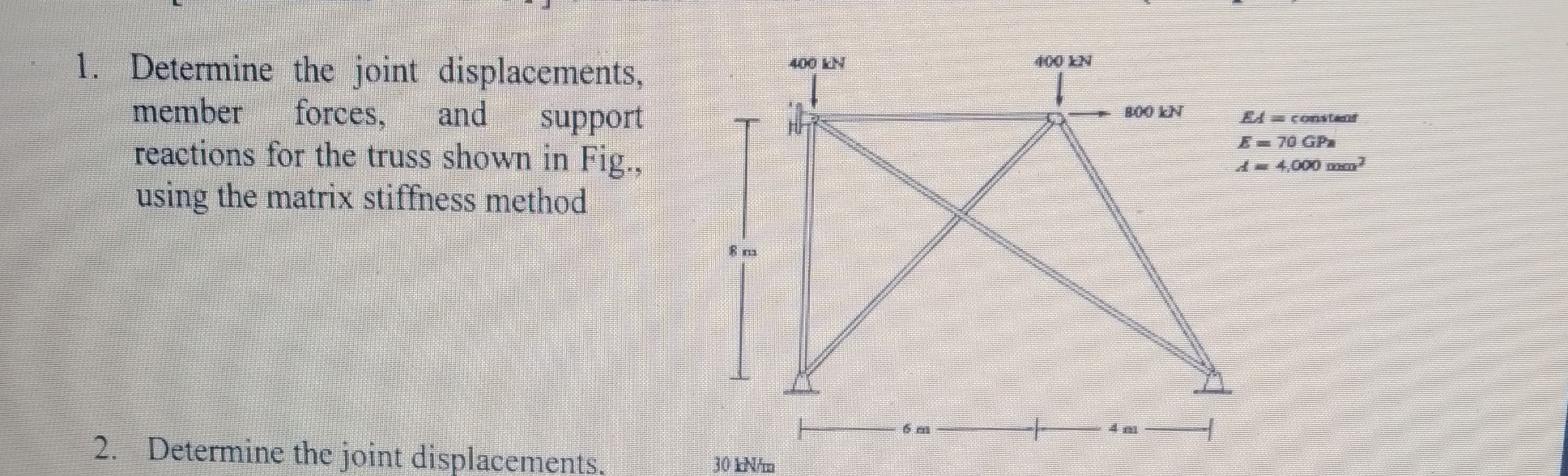 1. Determine the joint displacements, member forces, and support ...