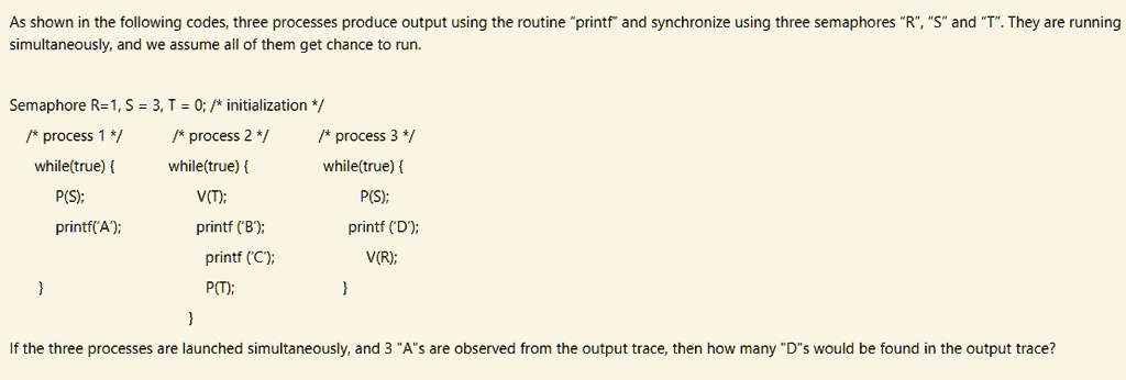 Solved As Shown In The Following Code Three Processes Produce Output Using The Routine Printf 4708