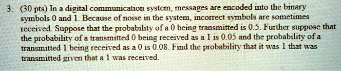 330 Pts In A Digital Communication Systemmessages Are Encoded Into The Binary Symbols 0 And 