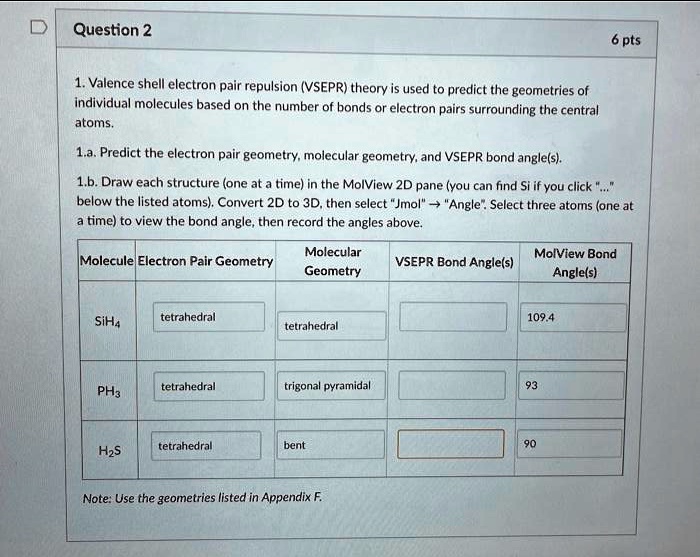 SOLVED: Valence shell electron pair repulsion (VSEPR) theory is used to ...