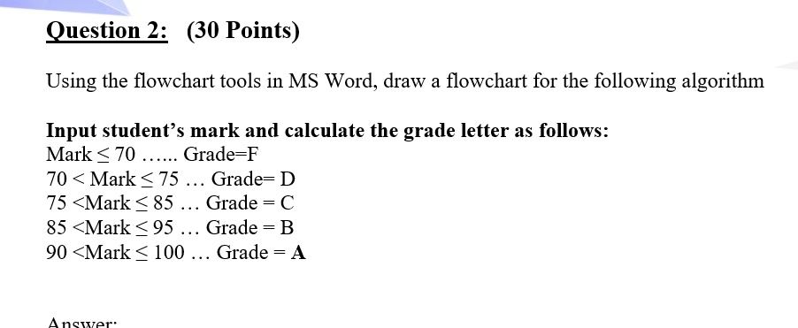 SOLVED: do it in word plz Question 2: (30 Points) Using the flowchart ...
