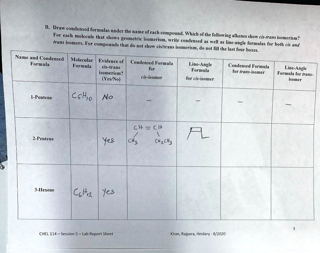 B. Draw condensed formulas under the name of each compound. Which of ...