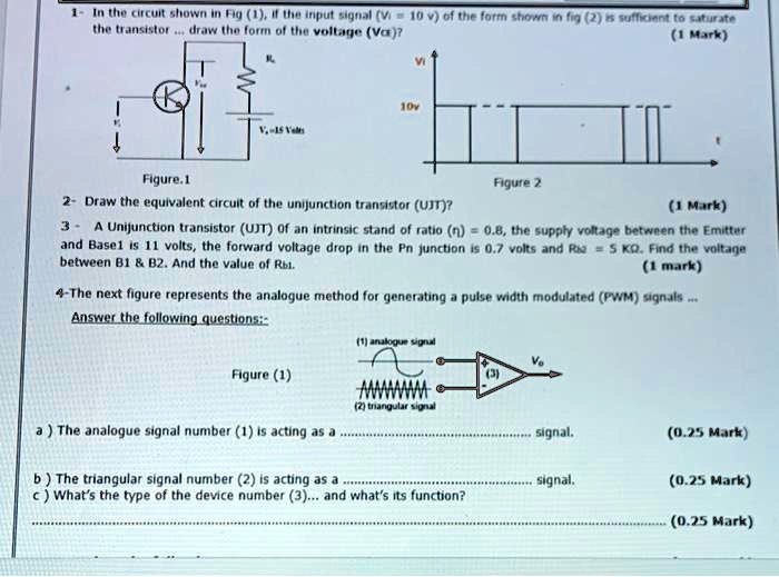 1- In the circuit shown in Fig (1), if the input signal (Vi = 10 v) of the form shown in fig (2 ...
