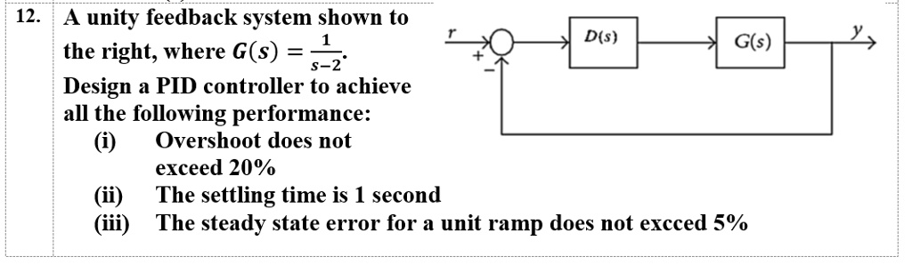 SOLVED: A unity feedback system shown to the right, where Gs=1s-2. Design a PID controller to ...