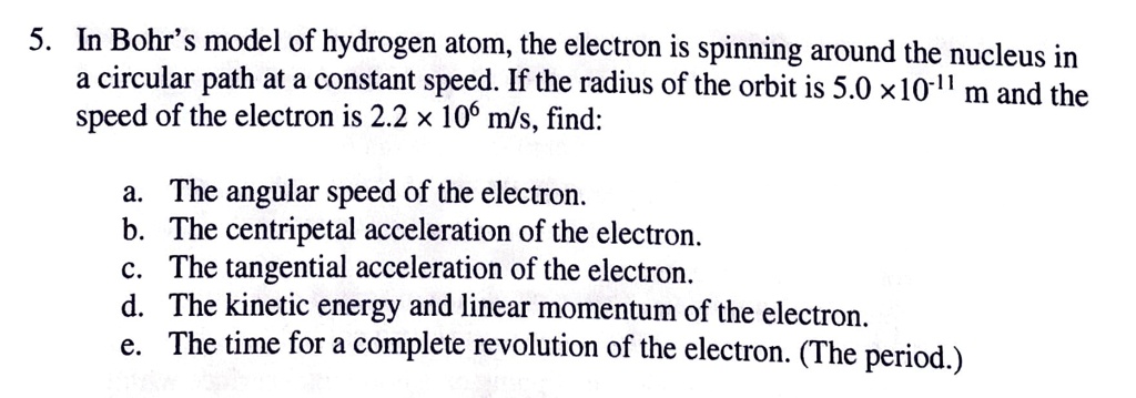 5 in bohr model of hydrogen atom the electron is spinning around the ...