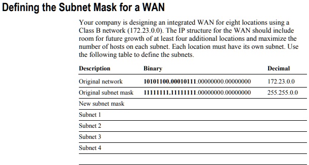 SOLVED: Defining the Subnet Mask for a WAN Defining the Subnet Mask for a WAN Your company is ...