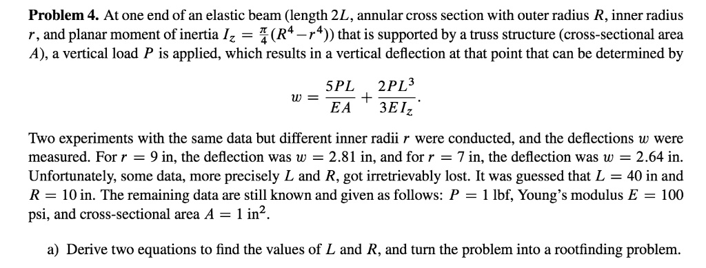problem 4 at one end of an elastic beam length 2l annular cross section ...