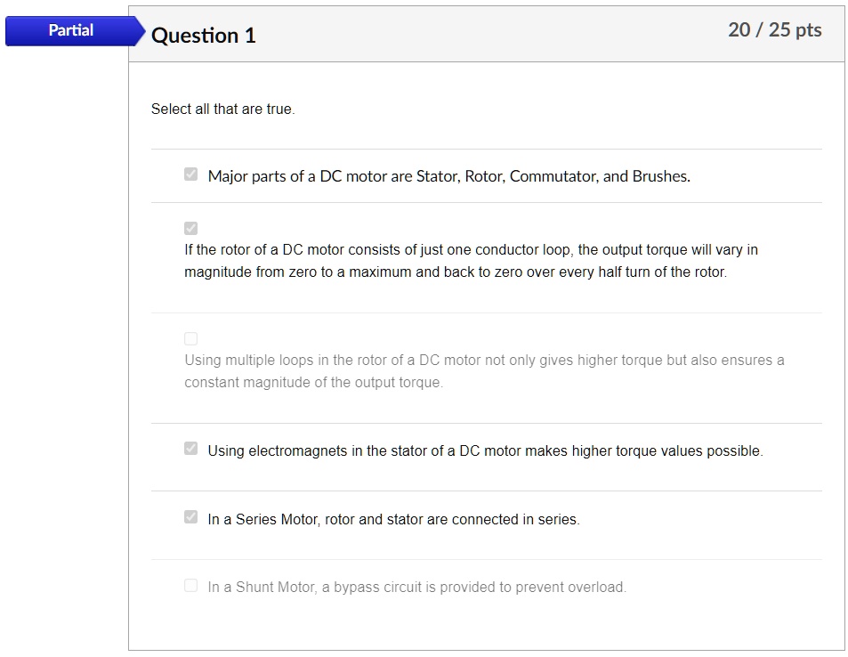 SOLVED: Select all that are true. Major parts of a DC motor are Stator ...