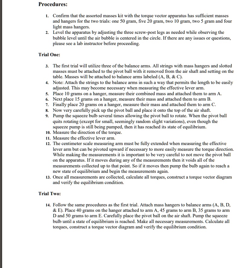 SOLVED: Text: Procedures: Confirm that the assorted masses kit with the ...
