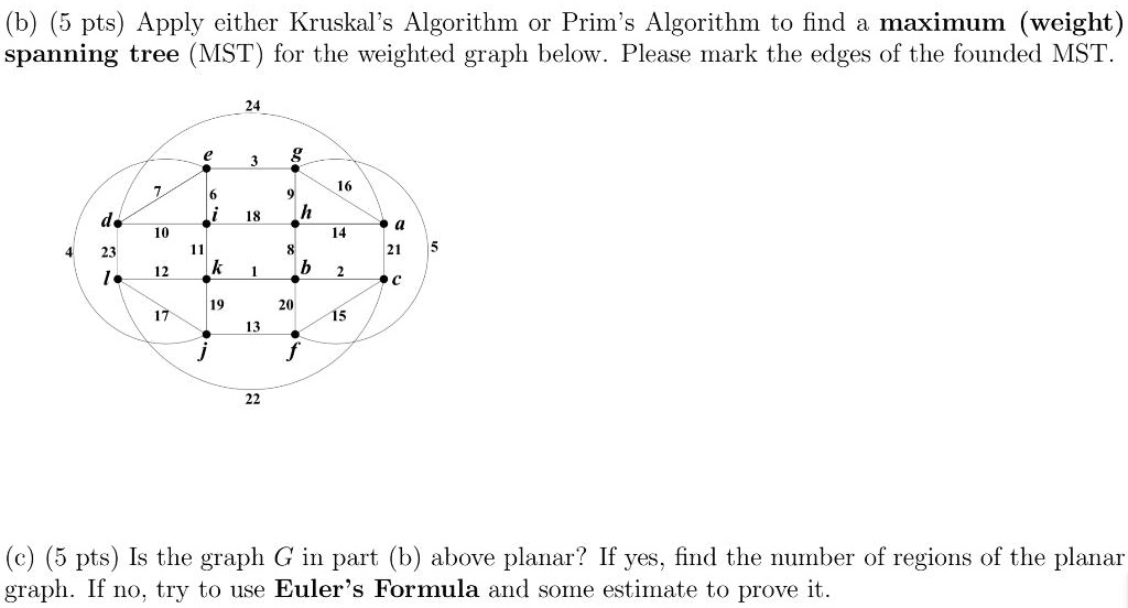 Solvedb 5 Pts Apply Either Kruskal S Algorithm O Prims Algorithm To Find A Maximum Weight