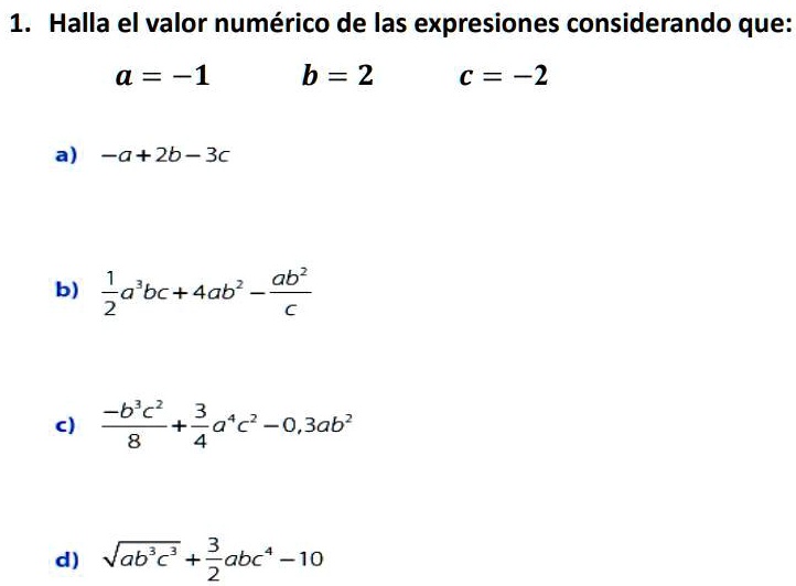 1 halla el valor numerico de las expresiones considerando que 1 halla ...