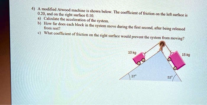 4) A modified Atwood machine is shown below. The coefficient of ...