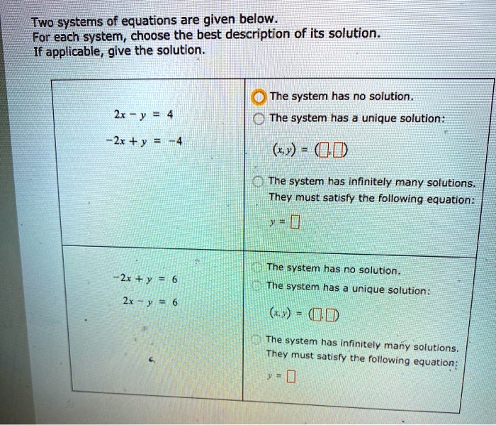 SOLVED: Two systems of equations are given below For each system ...