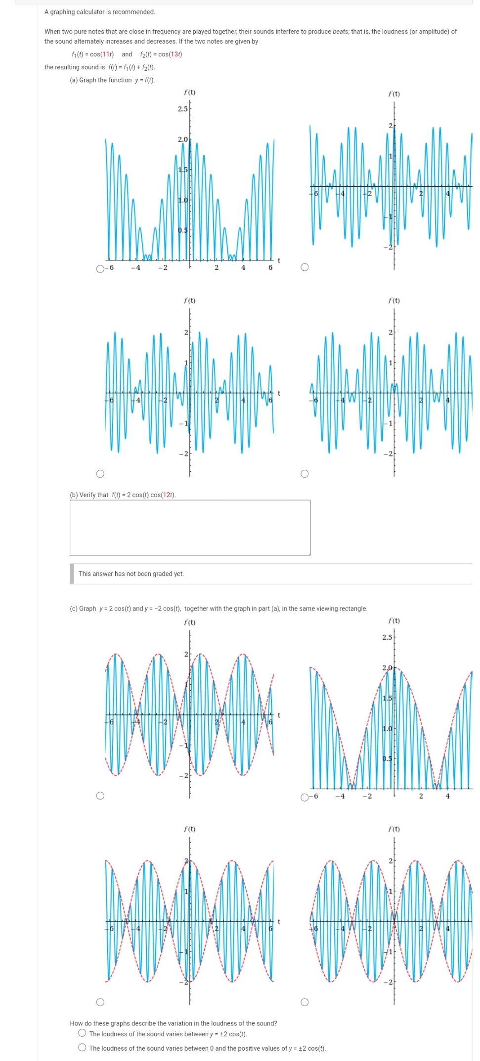 (a) Graph the function y = f(t). (b) Verify that f(t) = 2 cos(t) cos ...