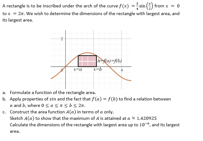 SOLVED: A rectangle is to be inscribed under the arch of the curve f (x ...