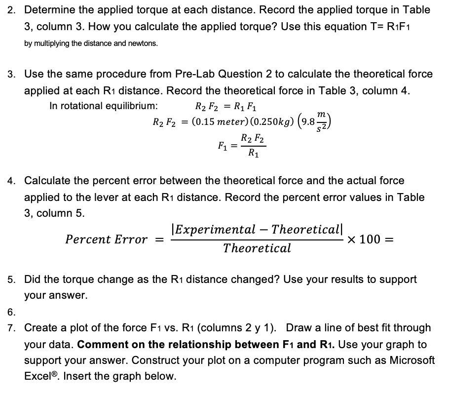 determine the applied torque at each distance record the applied torque ...