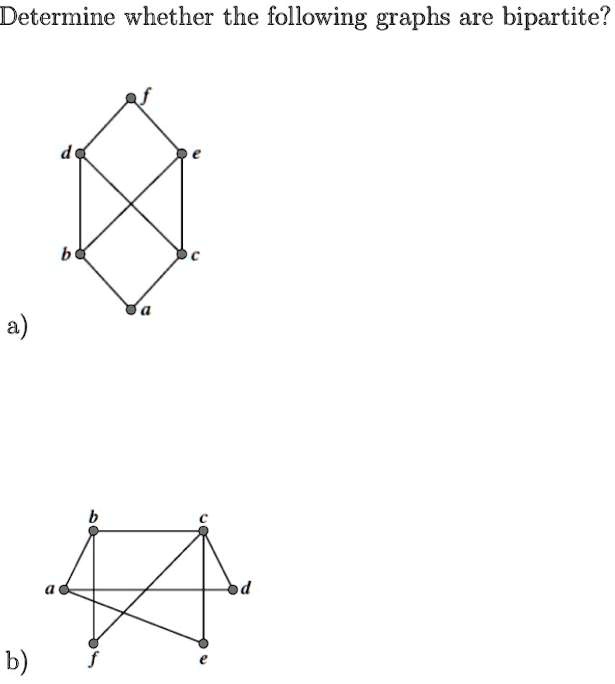 SOLVED: Determine whether the following graphs are bipartite? 6) SOLVED: Determine whether the following graphs are bipartite? 6)