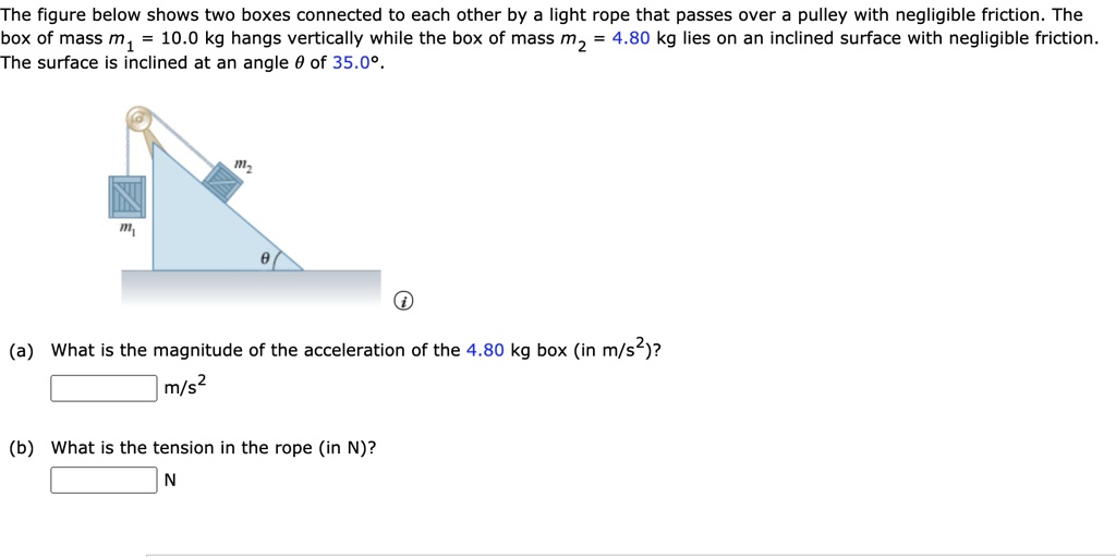 The figure below shows two boxes connected to each other by a light rope that passes over a ...