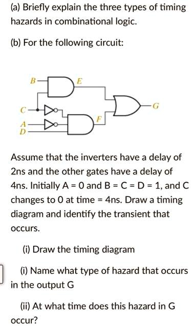 SOLVED: Briefly explain the three types of timing hazards in combinational logic. For the ...