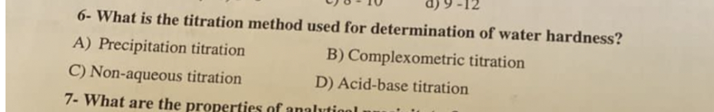 SOLVED: 6-What is the titration method used for determination of water ...