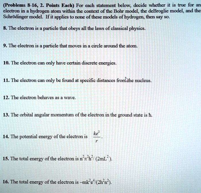 SOLVED: (Problems 8-16, 2. Points Each) For cach statement below ...