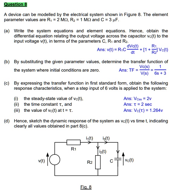 Question 8 A device can be modelled by the electrical system shown in ...