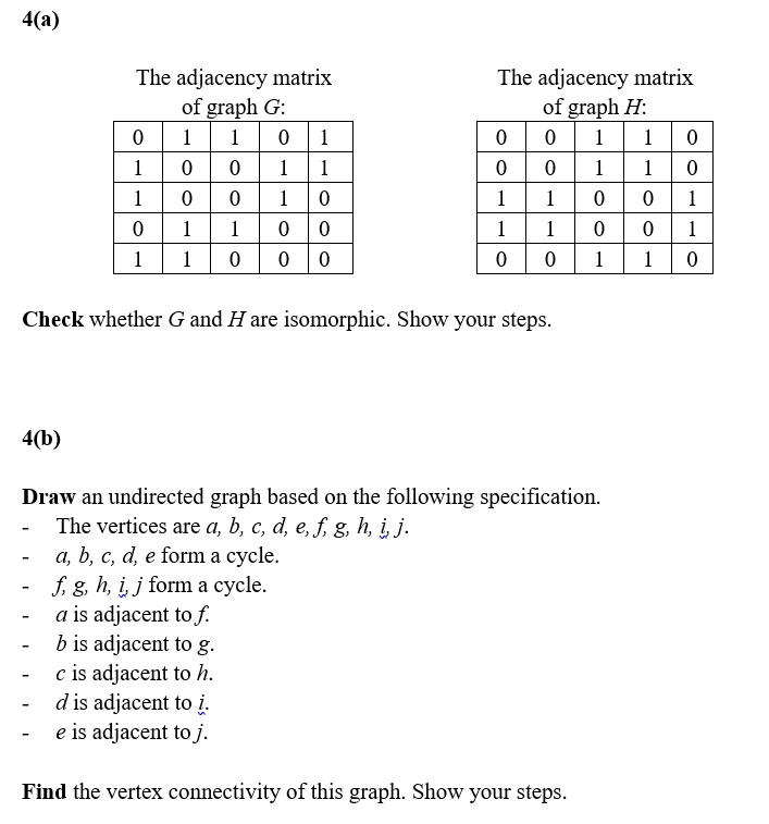 4a the adjacency matrix graph the adjacency matrix of graph h check ...