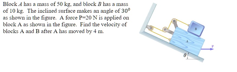 SOLVED: Block A has a mass of 50 kg, and block B has a mass of 10 kg. The inclined surface makes ...