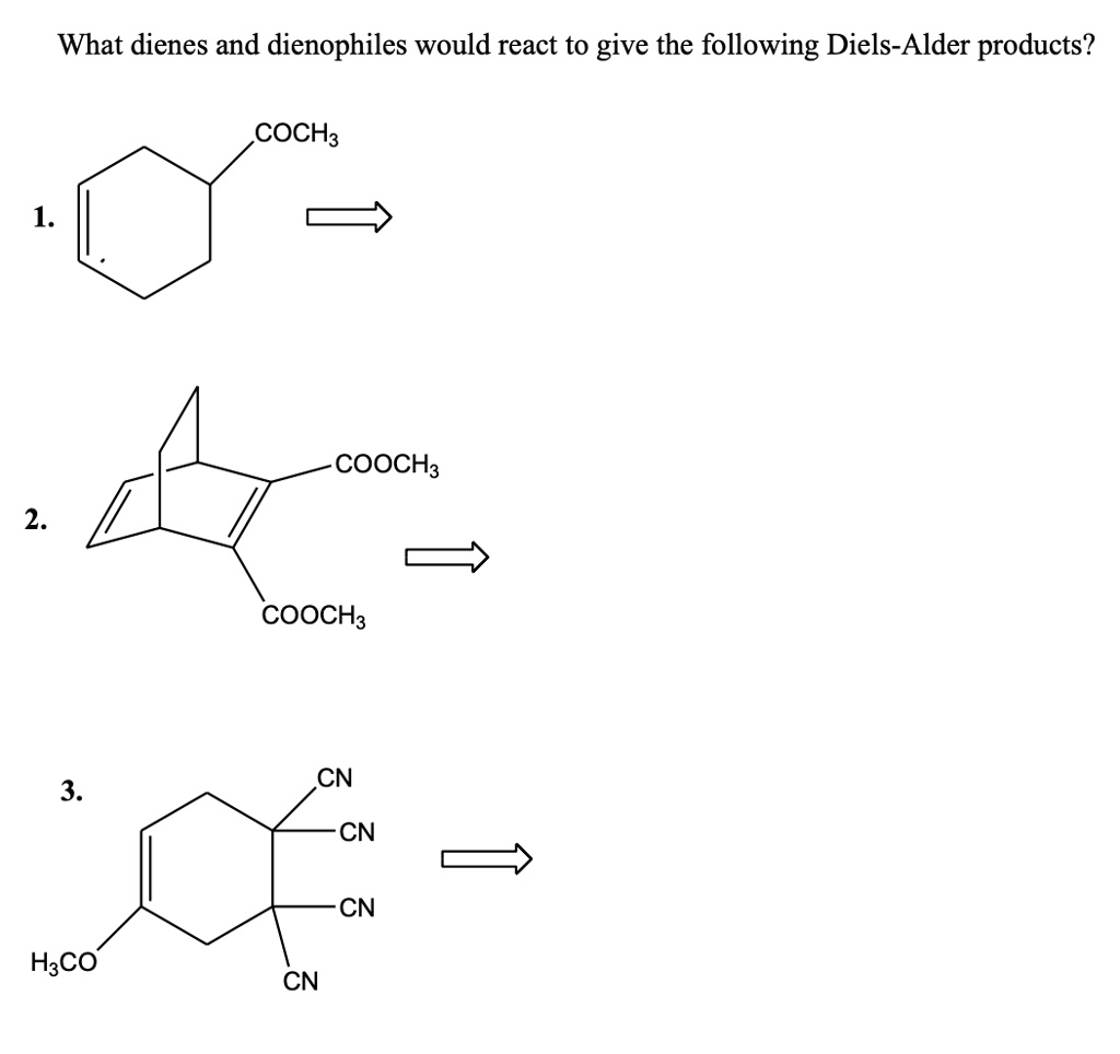 SOLVED: What dienes and dienophiles would react to give the following ...