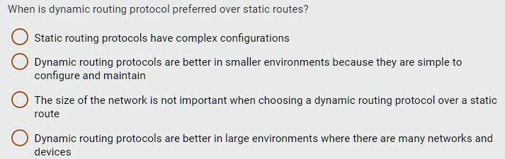 Solved When Is Dynamic Routing Protocol Preferred Over Static Routes