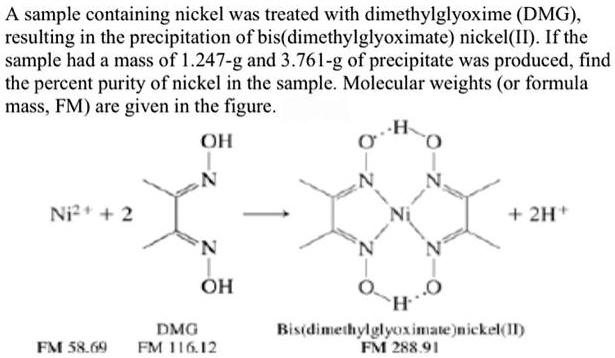sample containing nickel was treated with dimethylglyoxime dmg ...