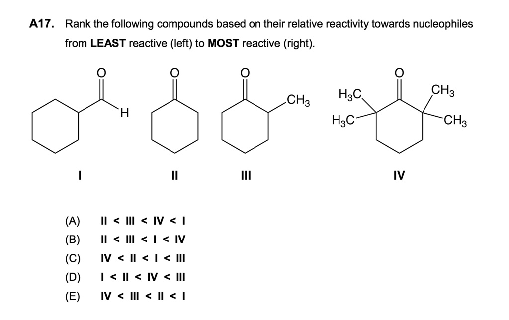 Solved A17 Rank The Following Compounds Based On Their Relative